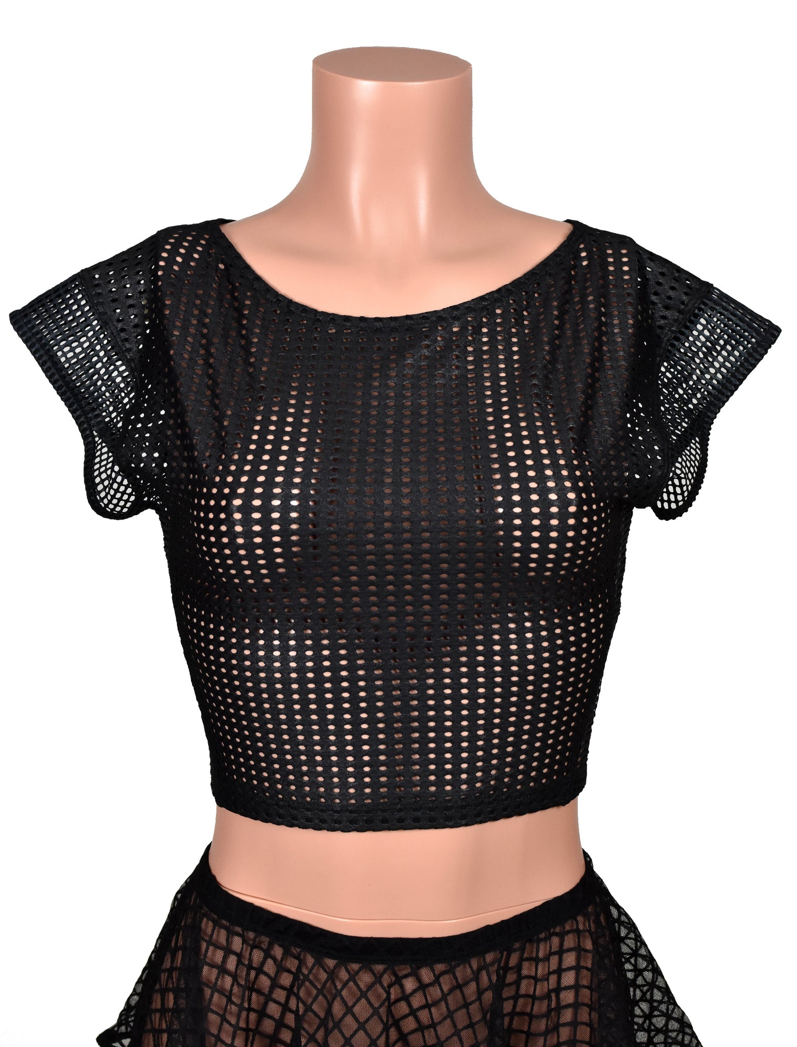 Shiny Black Peep Mesh and Square Net Crop Top plus size shirt gothic ...