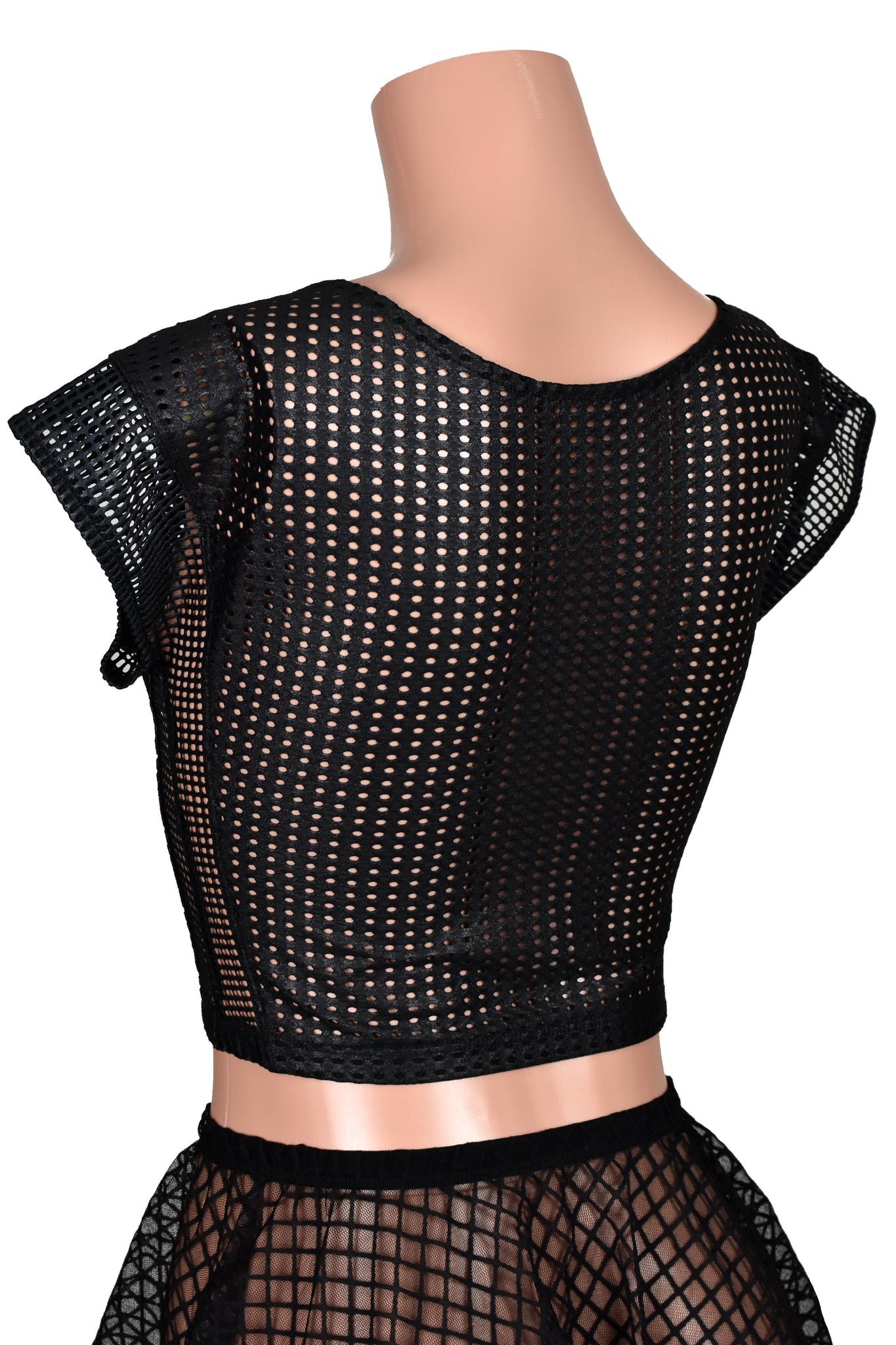 Shiny Black Peep Mesh and Square Net Crop Top plus size shirt gothic ...