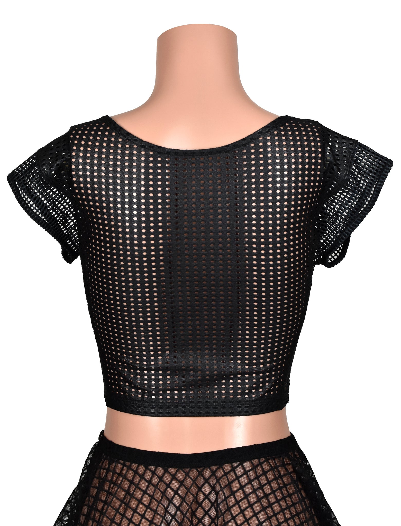 Shiny Black Peep Mesh and Square Net Crop Top plus size shirt gothic ...
