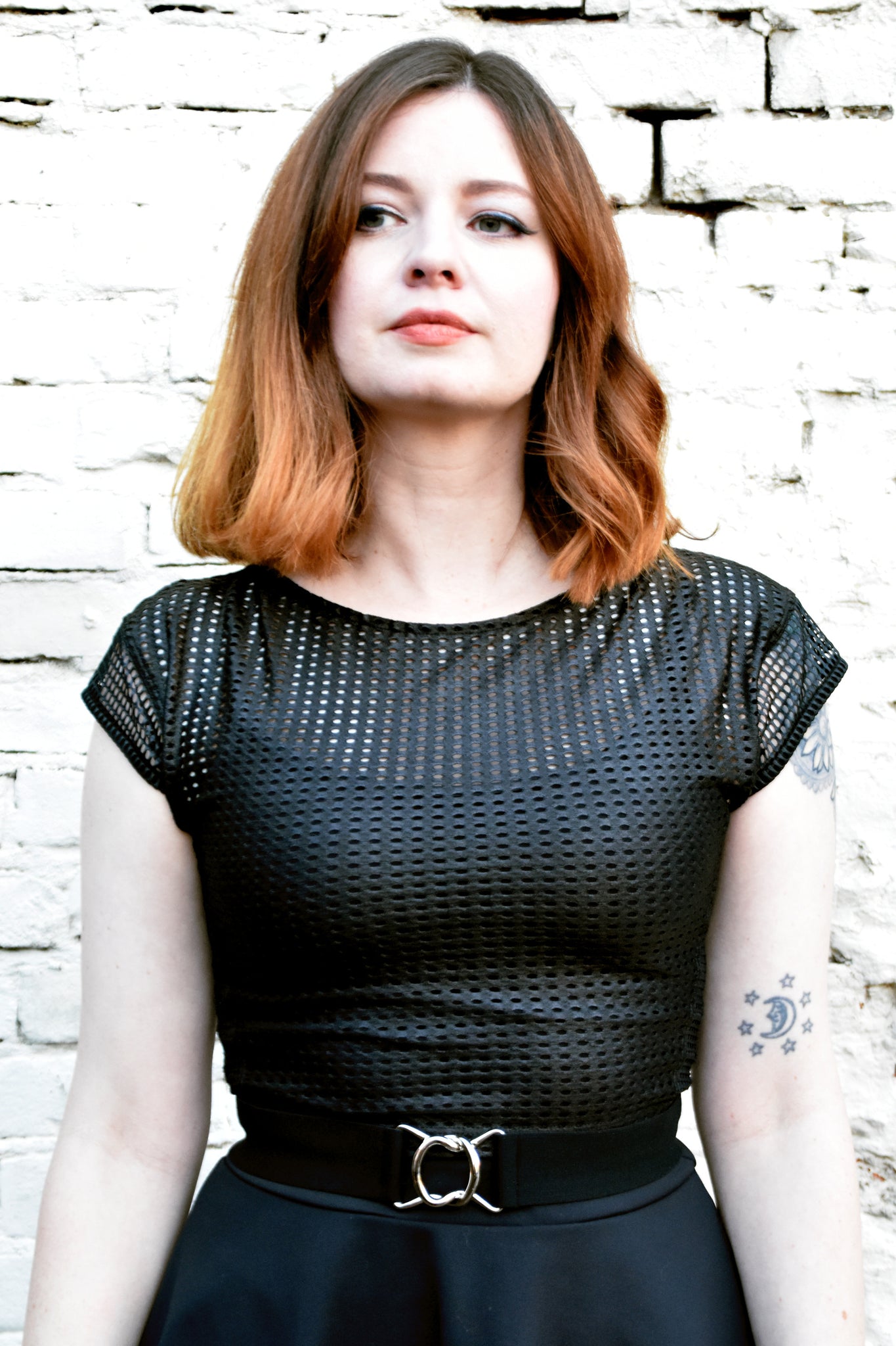 Shiny Black Peep Mesh and Square Net Crop Top plus size shirt gothic ...