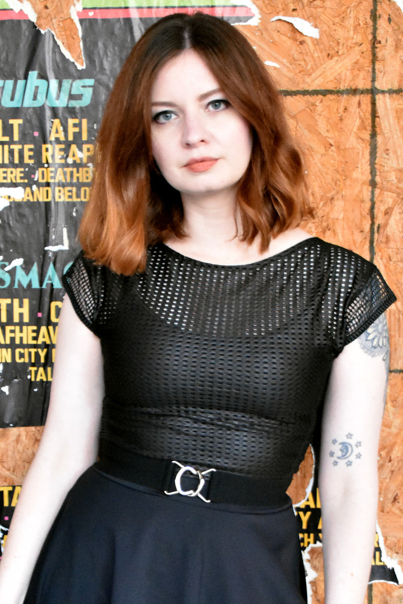 Shiny Black Peep Mesh and Square Net Crop Top plus size shirt gothic ...