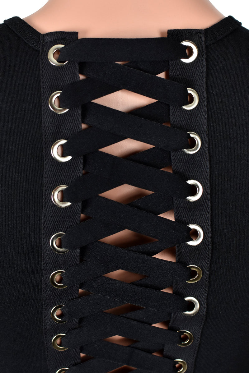 Black Lace-Up Back Cropped Tank Top cotton poly corset back XS to XL ...