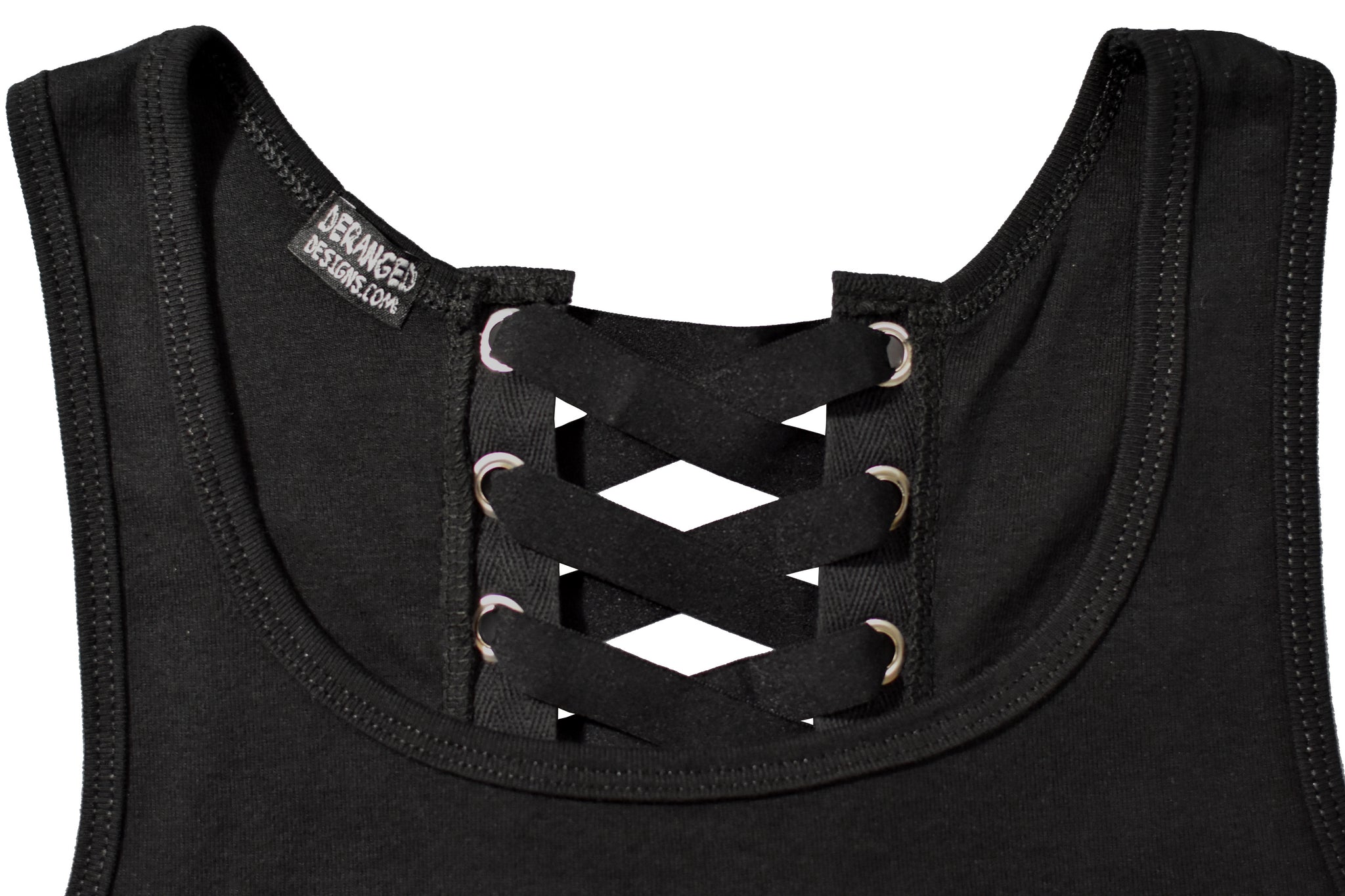 Black Lace-Up Back Extra Long Tank Top cotton poly corset back ...