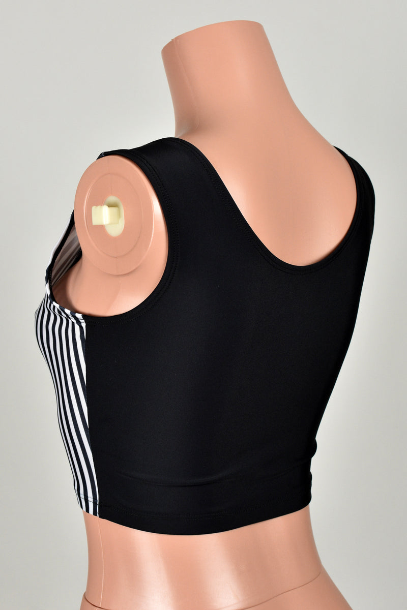 Black and White Striped Spandex Cropped Tank Top plus size sleeveless ...