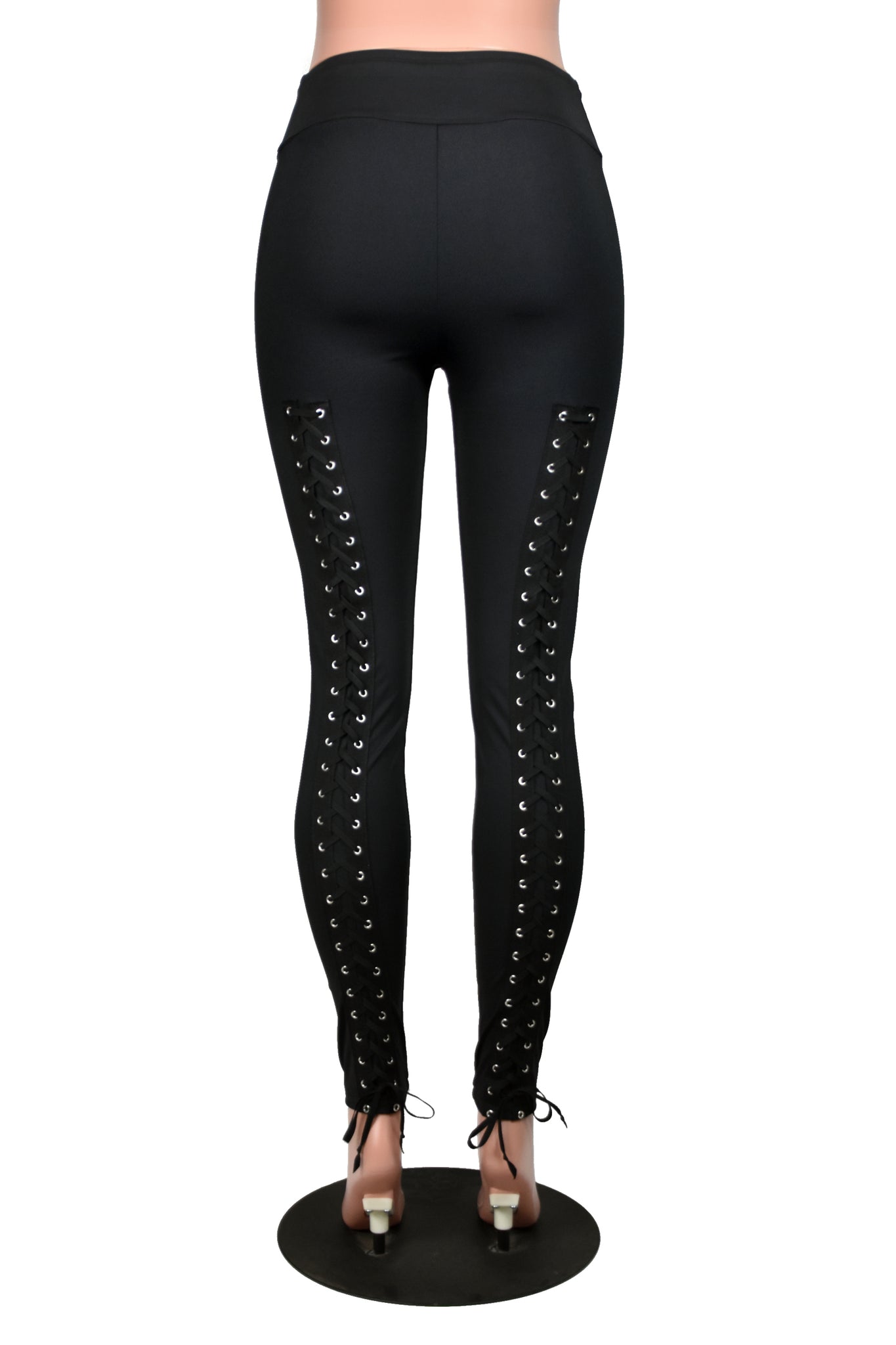 Black Poly Spandex Back Lace-Up Leggings gothic corset pants plus size ...