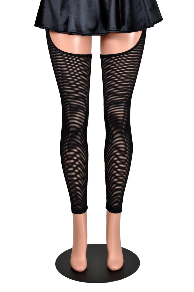 Sheer Black Grid Mesh Chaps (stretch leggings) plus size tights goth ...