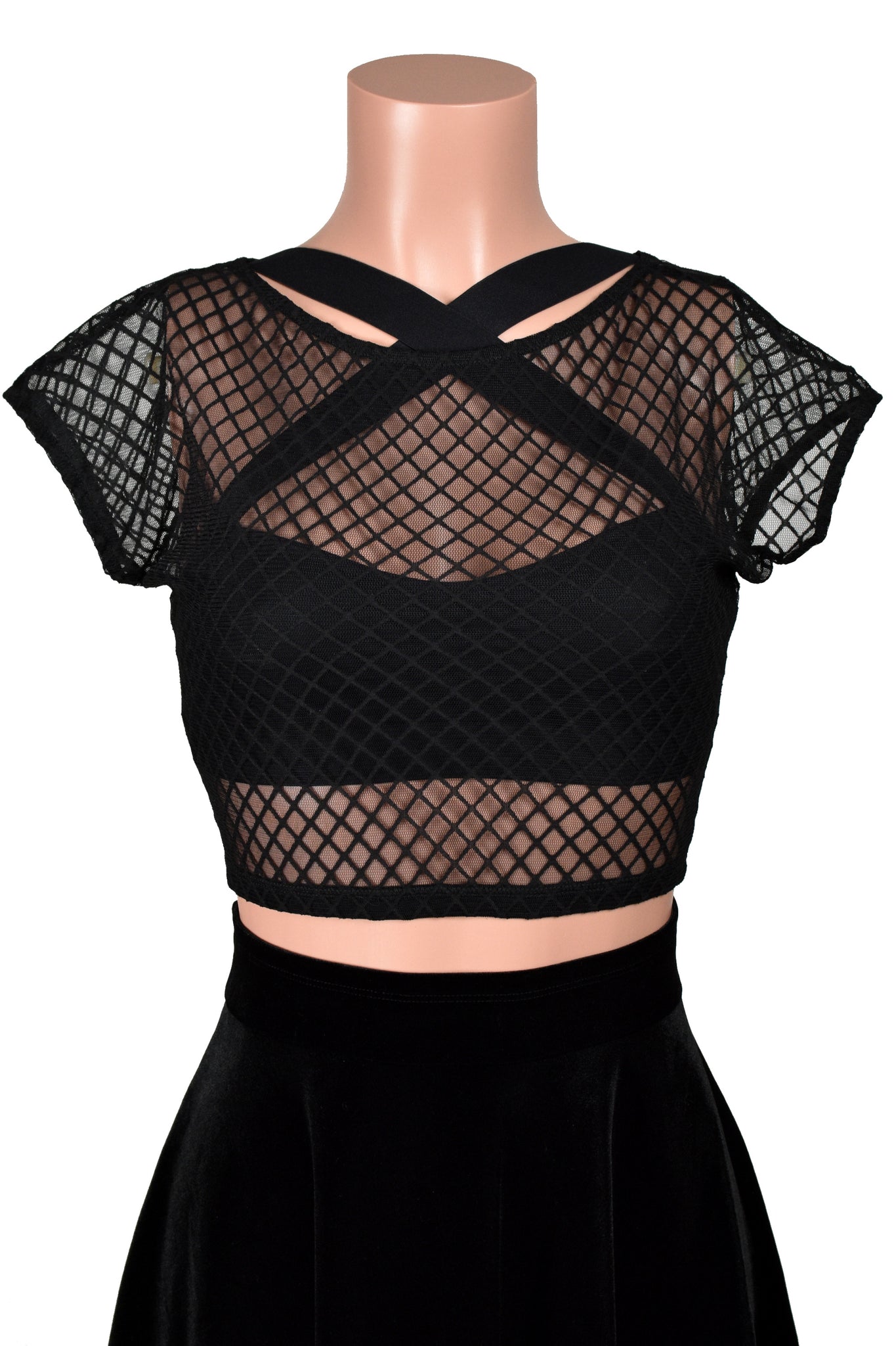Black Cross Strap Mesh Back Bralette (made by Leto Accessories ...