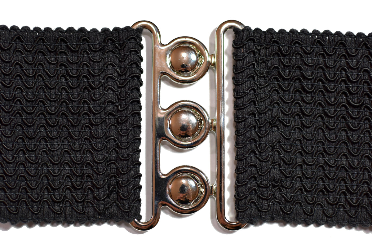 Black Decorative Elastic Waist Belt with Silver Buckle (3" wide) plus ...