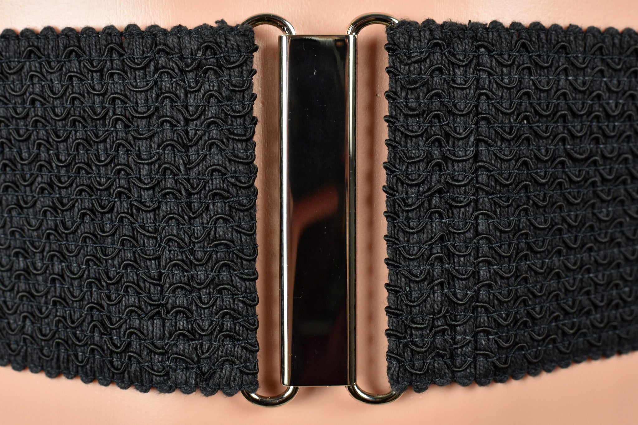 Black Decorative Elastic Waist Belt with Flat Silver Buckle (3" wide ...