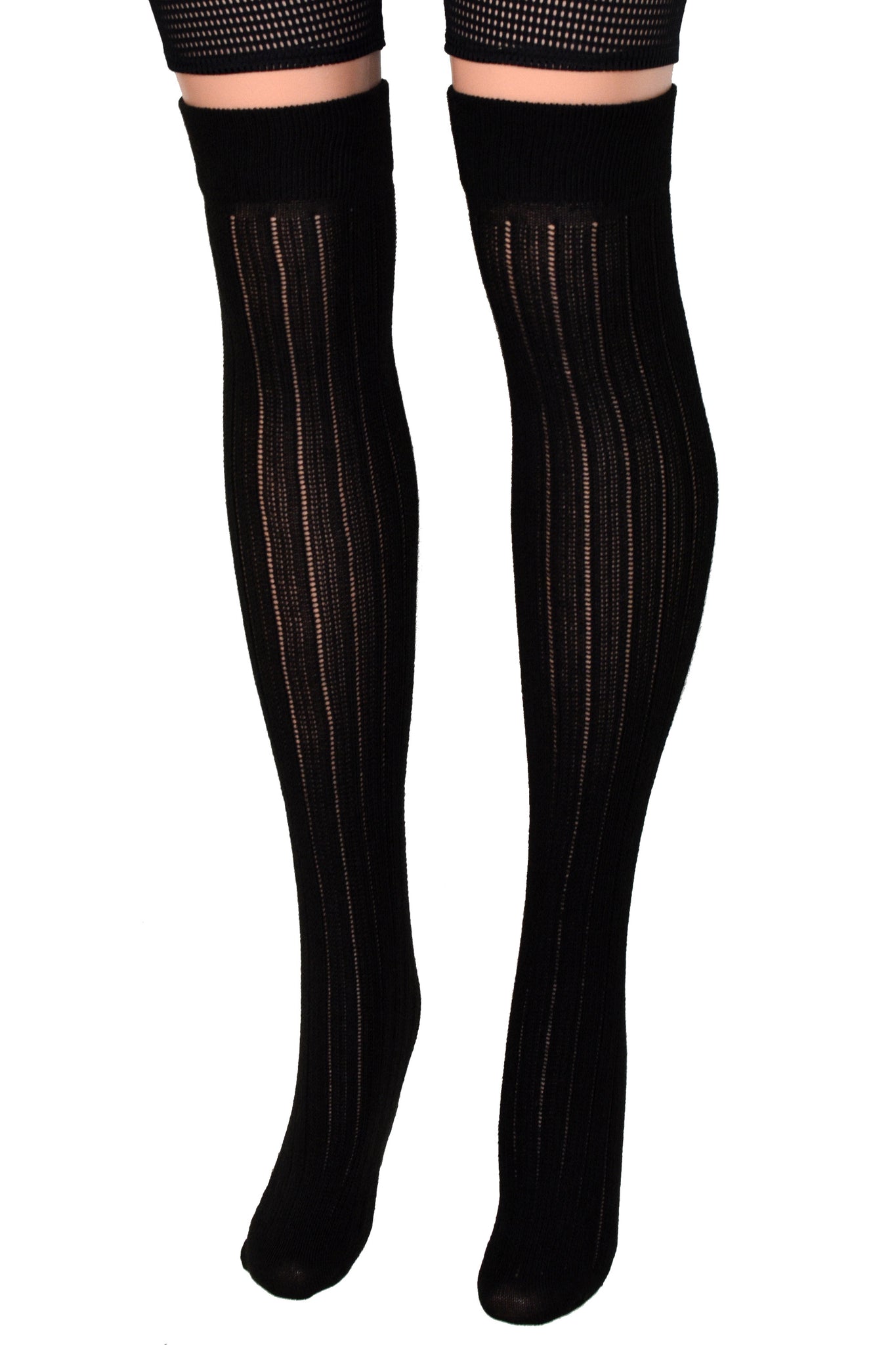 Sheer Black Rib Knit Over the Knee Socks (made by Leg Avenue ...