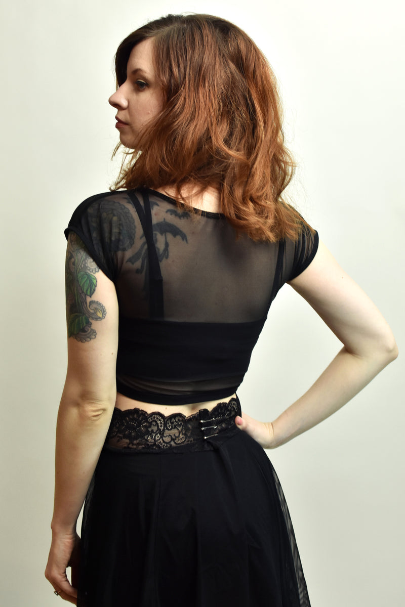 Black Stretch Mesh Crop Top plus size see through shirt gothic ...