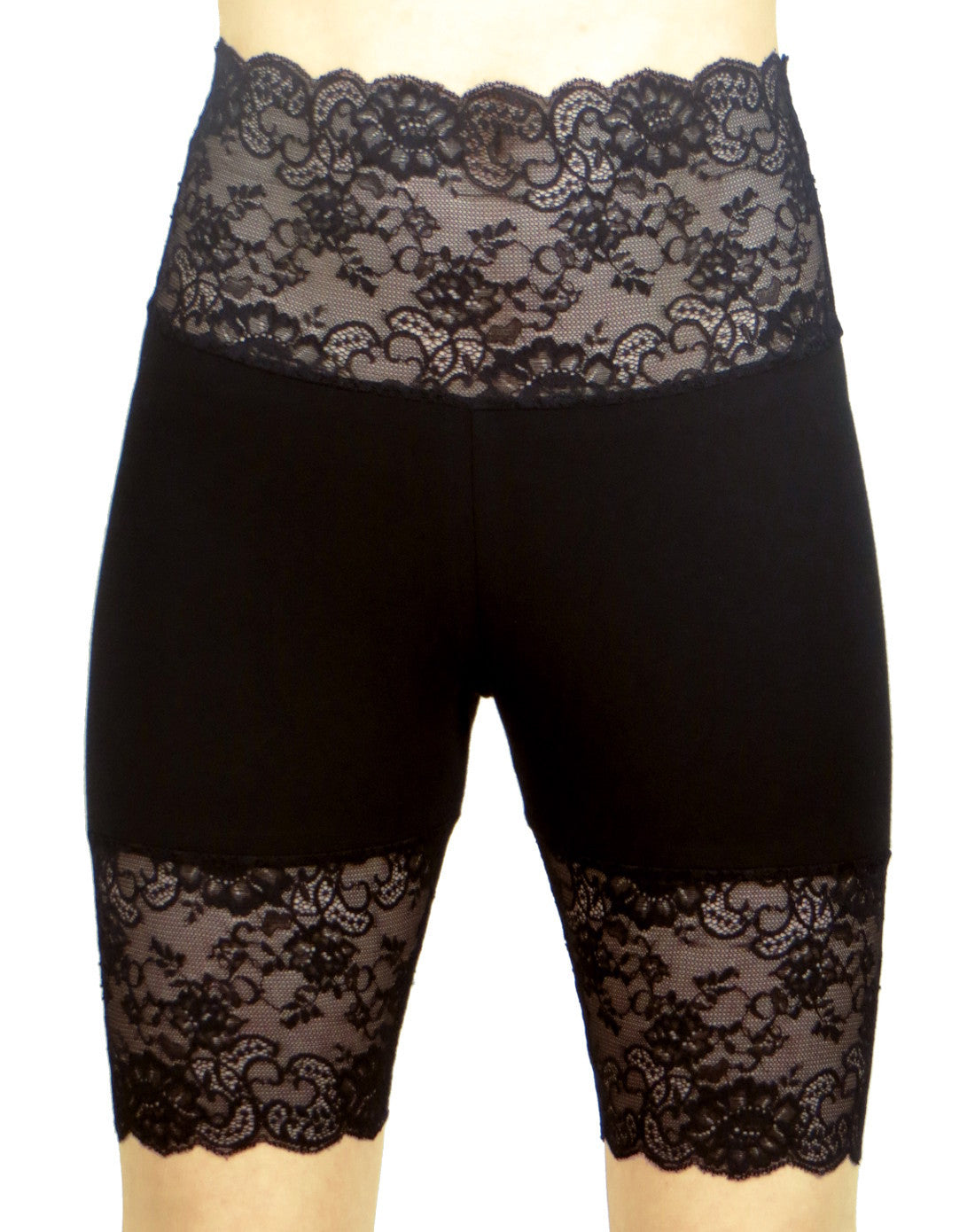 Black Wide Waistband High-Waisted Stretch Lace Shorts plus size ...