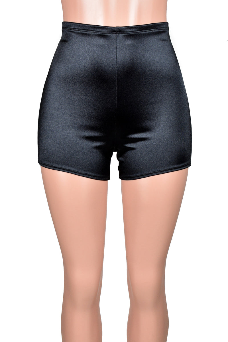 High-Waisted Black Stretch Satin Shorts spandex plus size – Deranged ...
