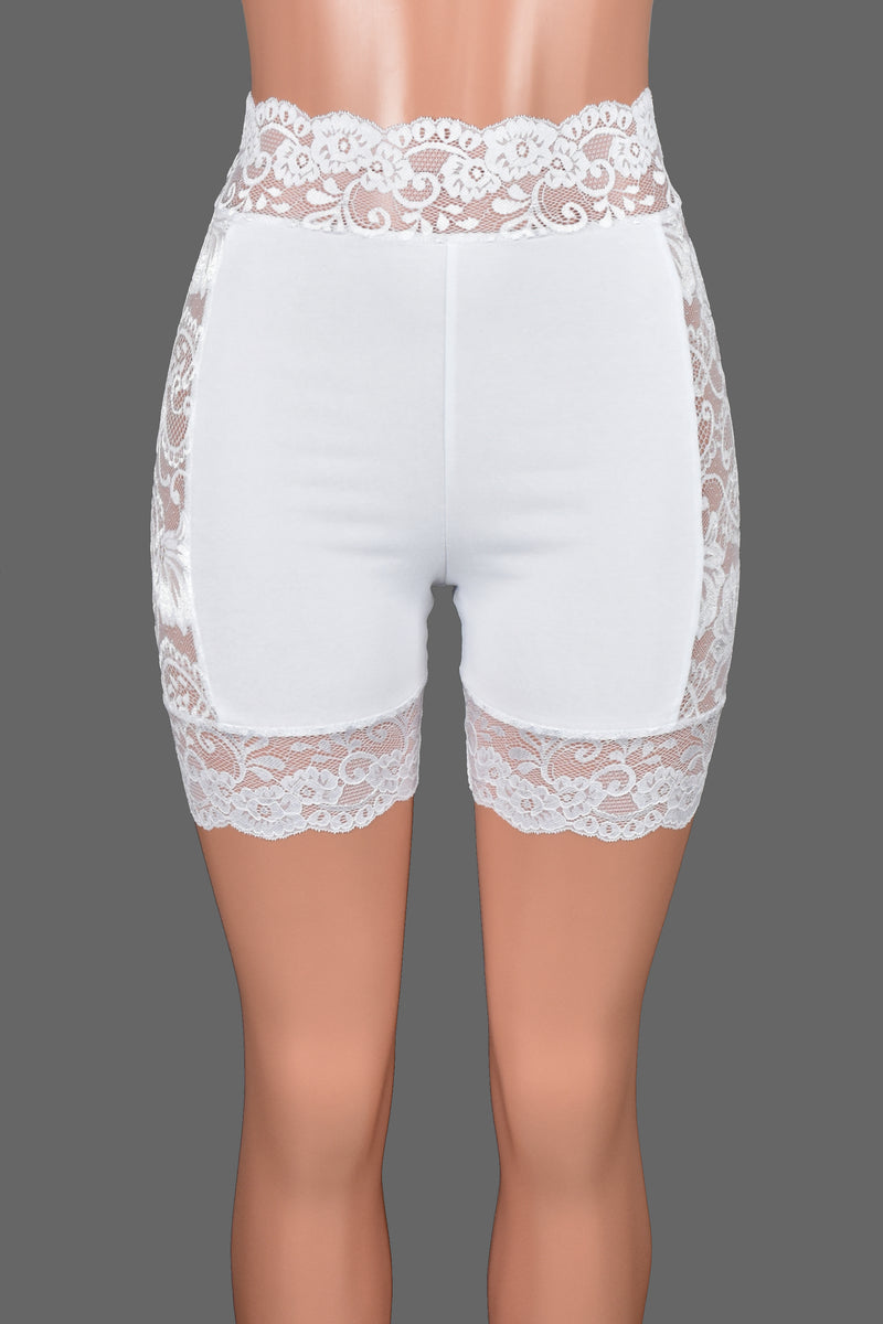 High-Waisted Lace Side White Stretch Lace Shorts (5" inseam) plus size ...